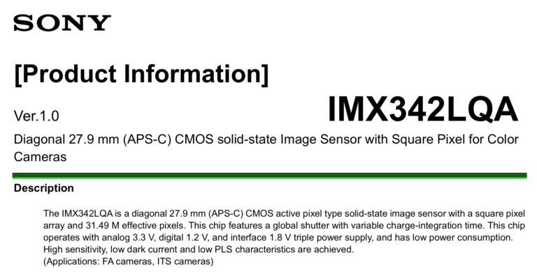 Sony IMX342LQA, nouveau capteur APS-C CMOS à obturation globale pour un ...