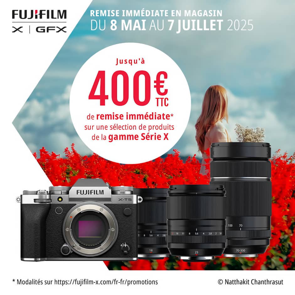 ODR Fujifilm été 2025 : jusqu'à 400 € de remise immédiate sur hybrides et objectifs en monture X